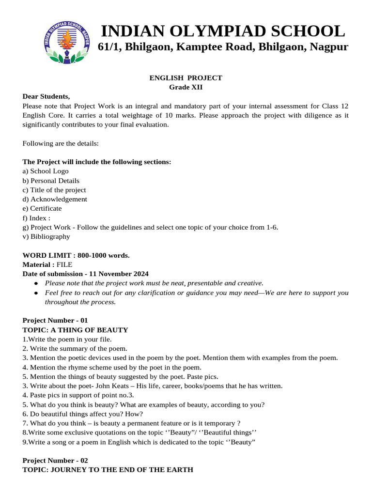 Class 12 English Project Guidelines | PDF | Poetry