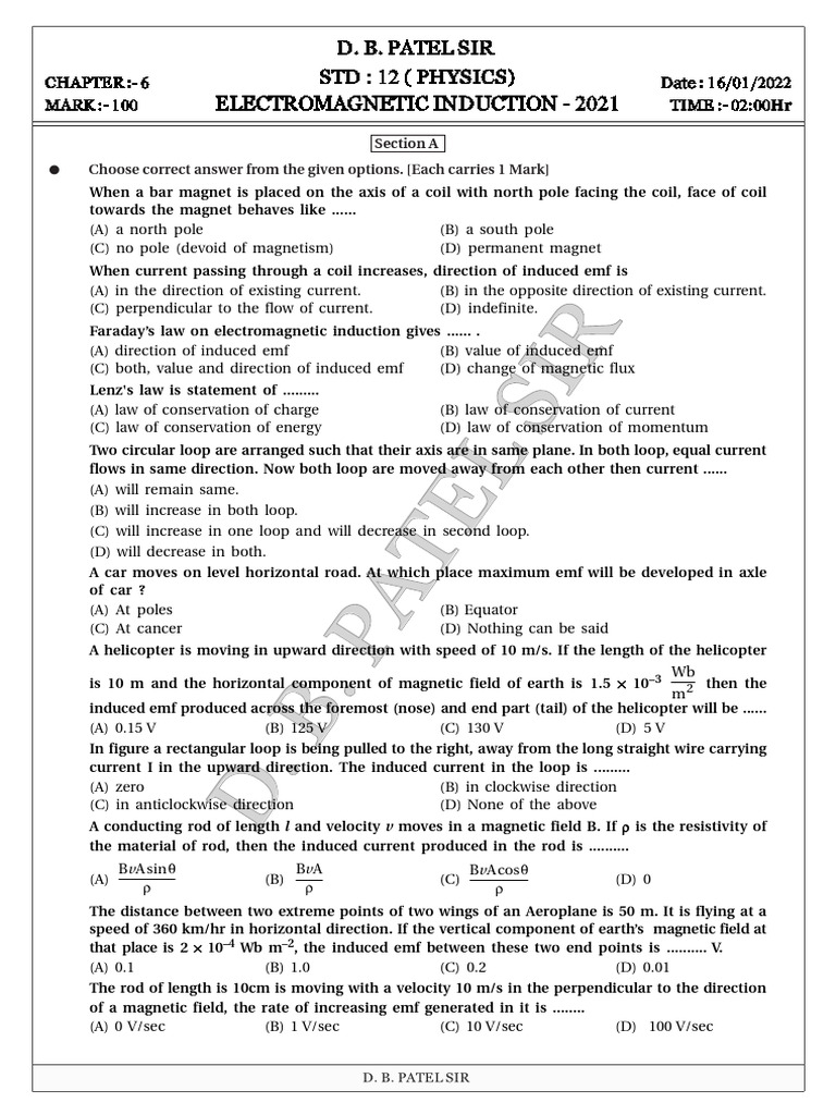 CH 6 PHY | PDF | Electromagnetic Induction | Inductance