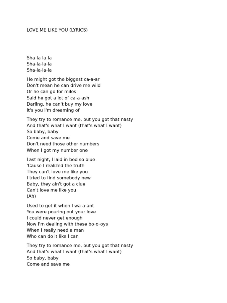 LOVE ME LIKE YOU (LYRICS) | PDF