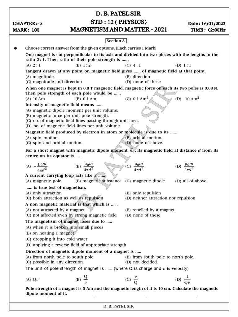 CH 5 PHY | PDF | Magnetism | Ferromagnetism