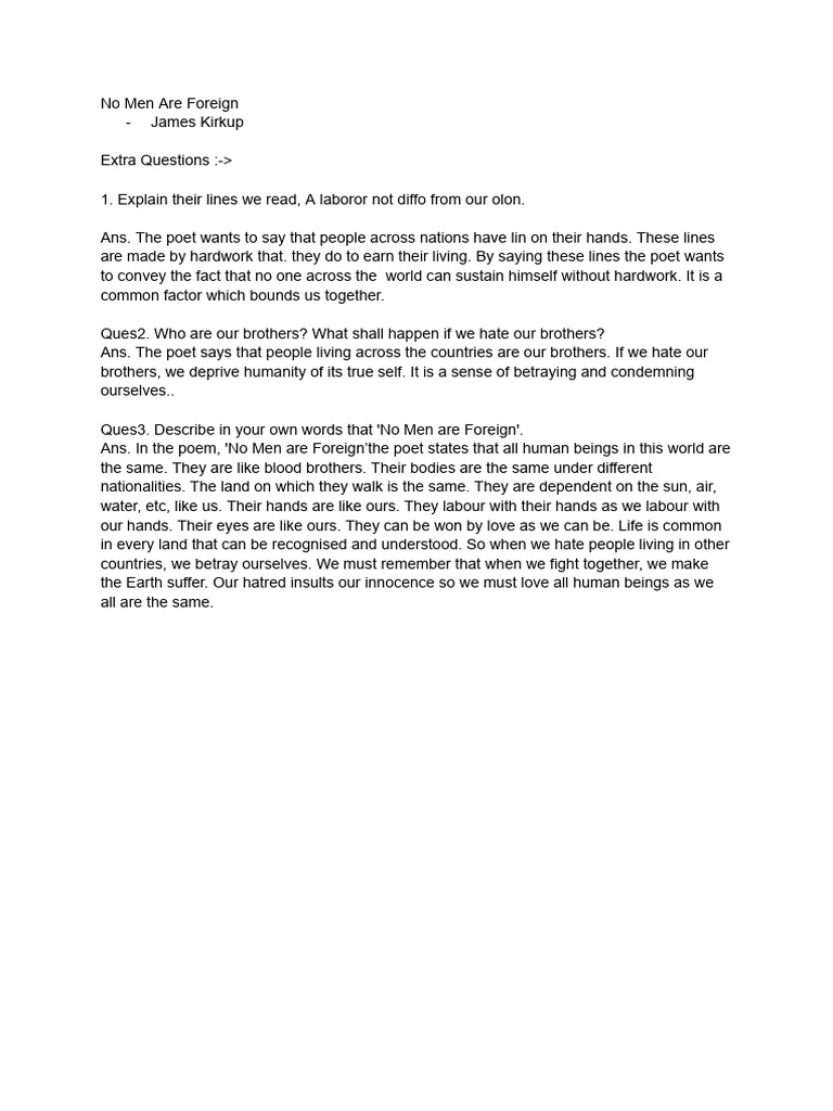 Understanding "No Men Are Foreign" Poem | PDF