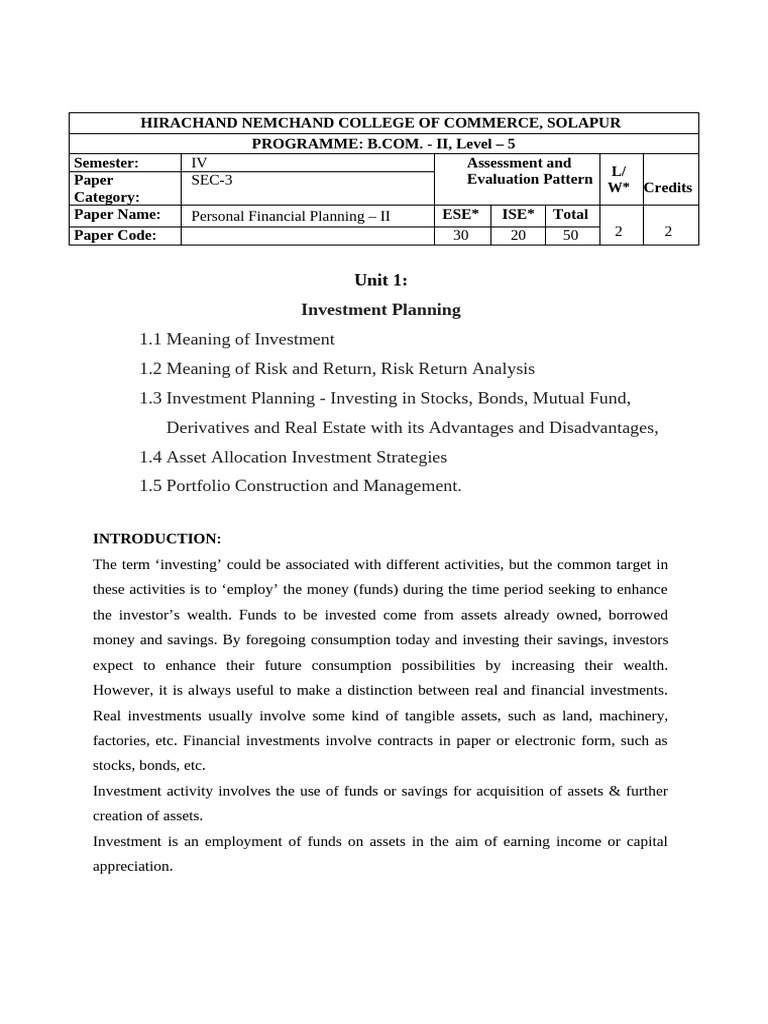 PFP Reading Material Unit - III | PDF | Investment Fund | Investing