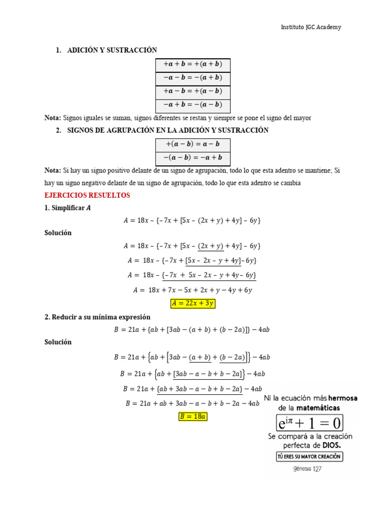 Algebra 3 JGC | PDF | Sustracción | Factorización