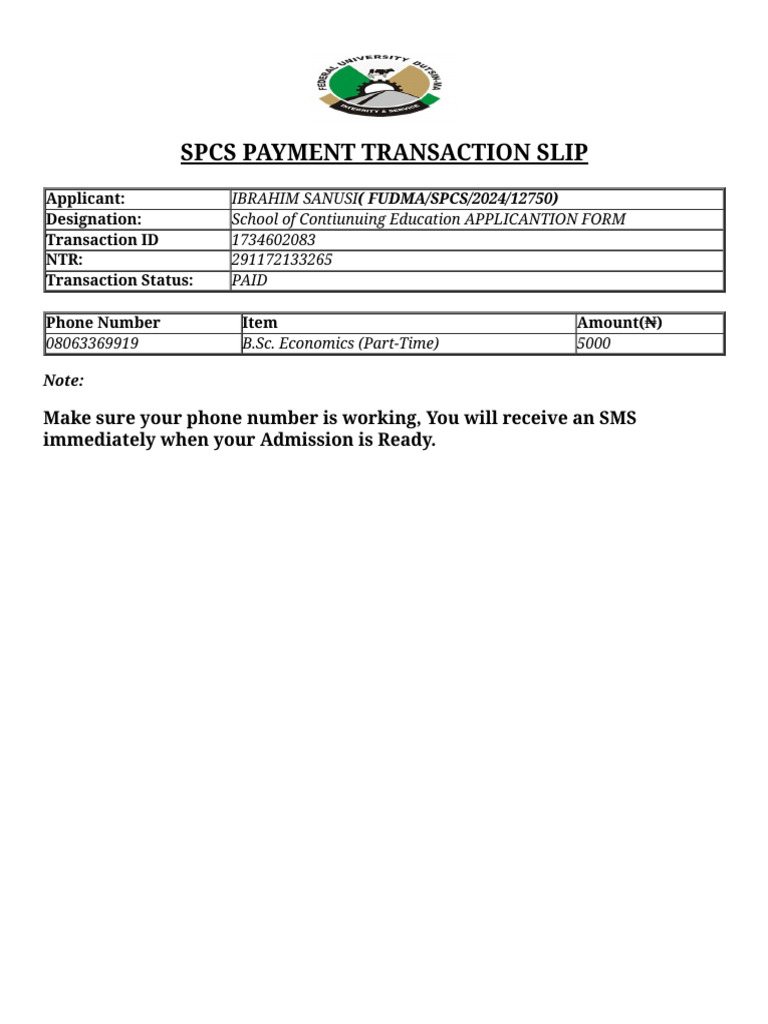 SPCS Payment Transaction Slip | PDF