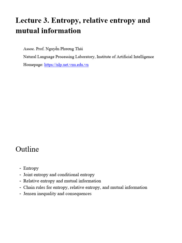 Lecture 3 - Entropy | PDF | Information | Logarithm