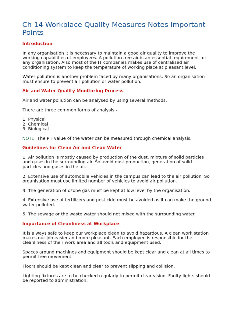 Workplace Quality Measures Overview | PDF | Air Pollution