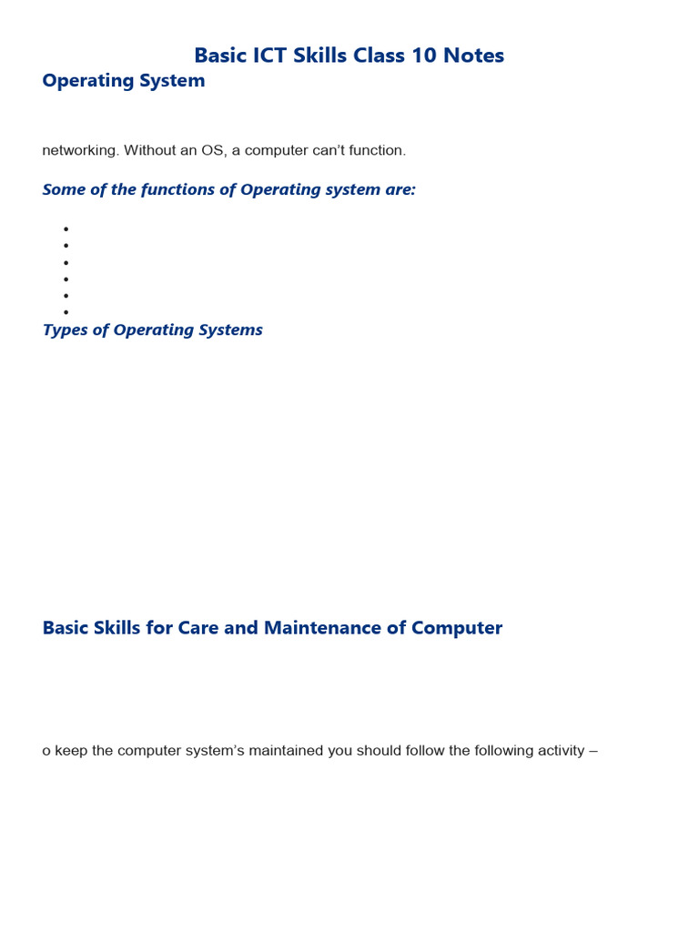 ICT SKILLS CLASS 10thh | PDF | Computer File | Operating System