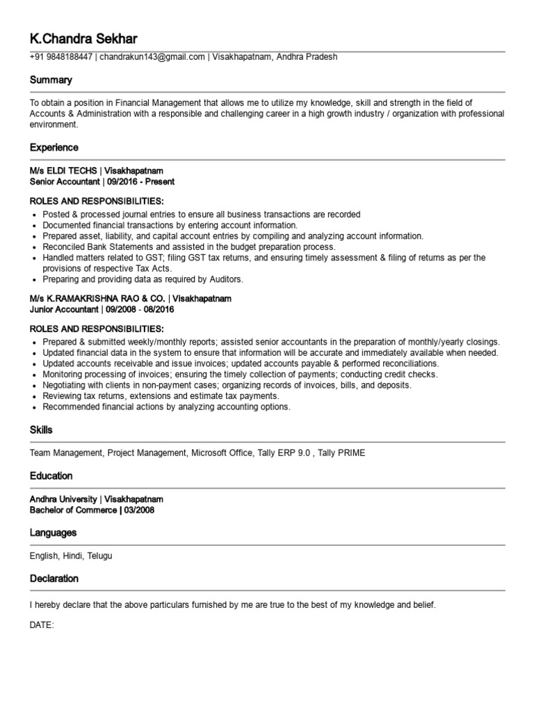 Chandra Sekhar Resume | PDF