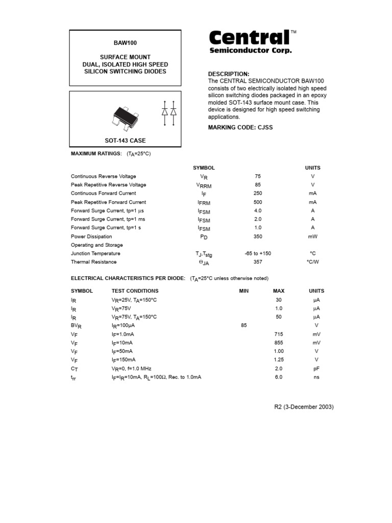 Diodo duplo SMD JS BAW100 29-03-2019 | PDF | Diode | Electrical Engineering
