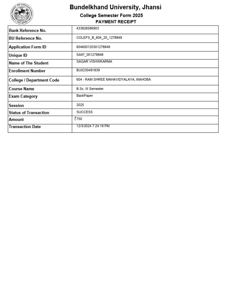 Sem Candidate Receipt 3 RD | PDF
