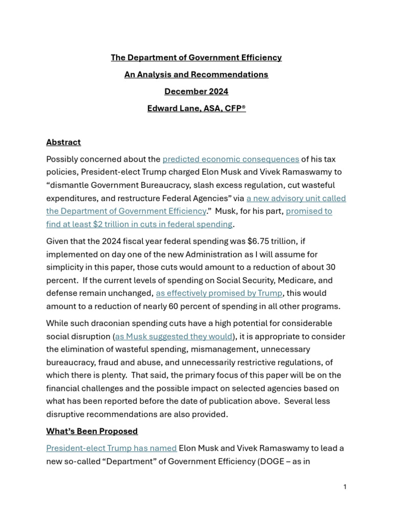 Government Efficiency Budget Analysis | PDF | Government Budget Balance ...