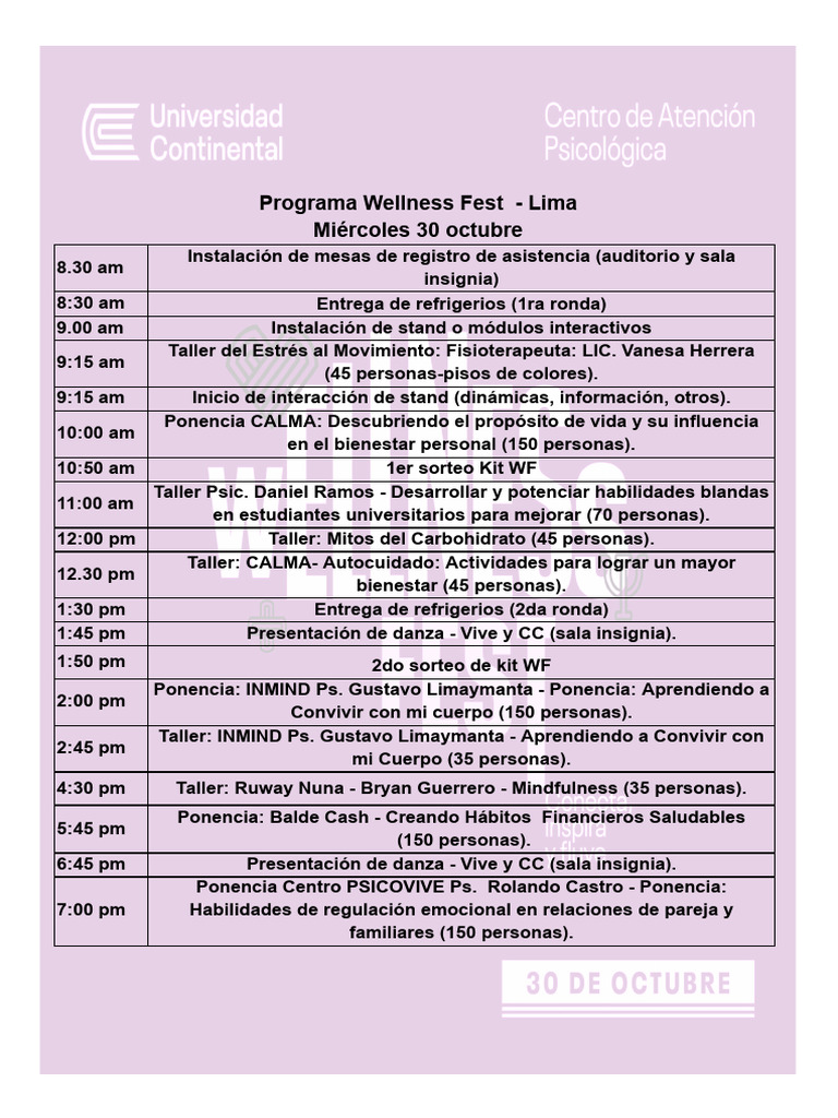 Programa Wellness Fest - Lima | PDF