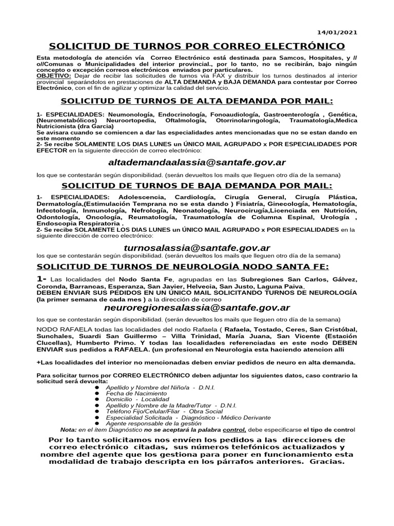 2021-Circular SOLICITUD TURNOS X MAIL 2021 | PDF | Medicina CLINICA | Medicina