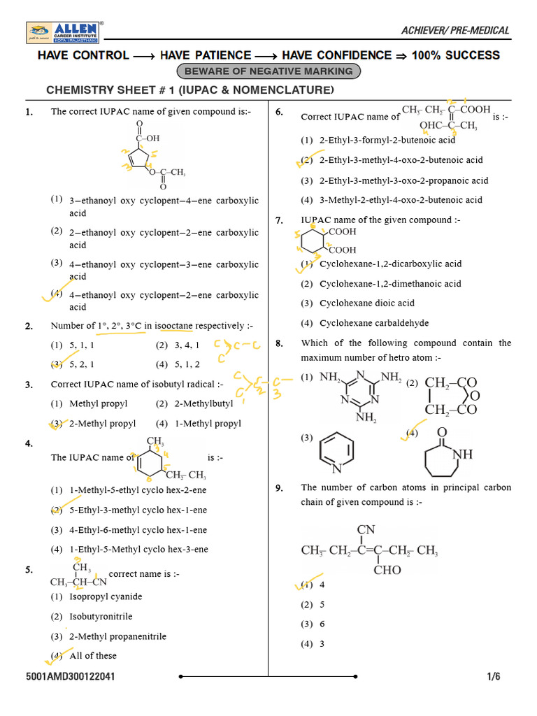 Chemistry Nomenclature Quiz | PDF | Methyl Group | Organic Chemistry
