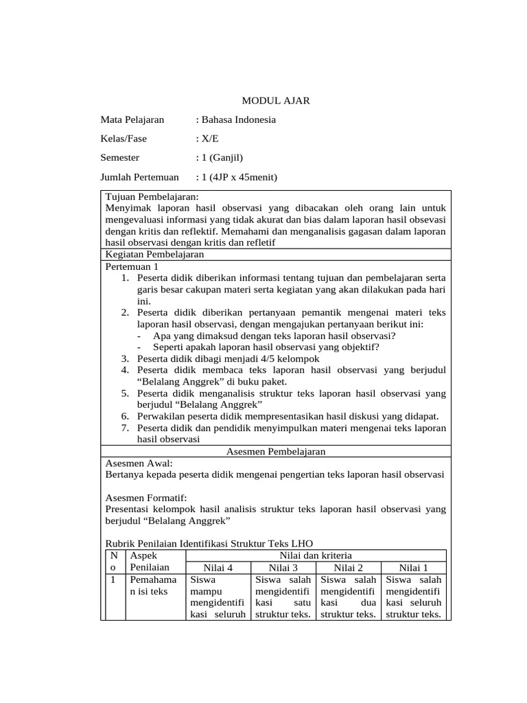 MODUL AJAR SEDERHANA BI | PDF
