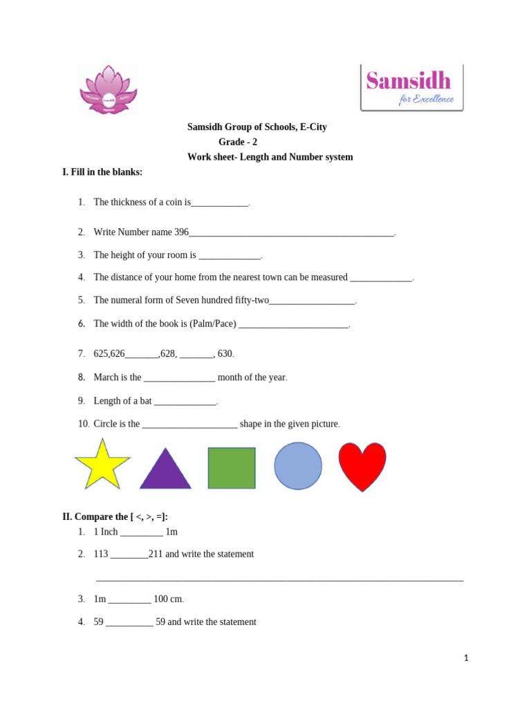 Grade 2 Length and Number System Worksheet | PDF