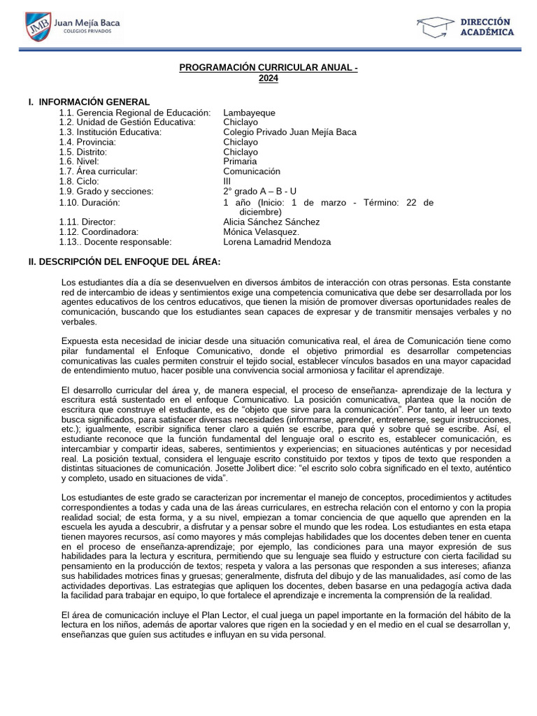 PROGRAMACIÓN CURRICULAR ANUAL TODAS LAS ÁREAS 2 ° GRAdo -2024 (1) | PDF | Aprendizaje | Comunicación