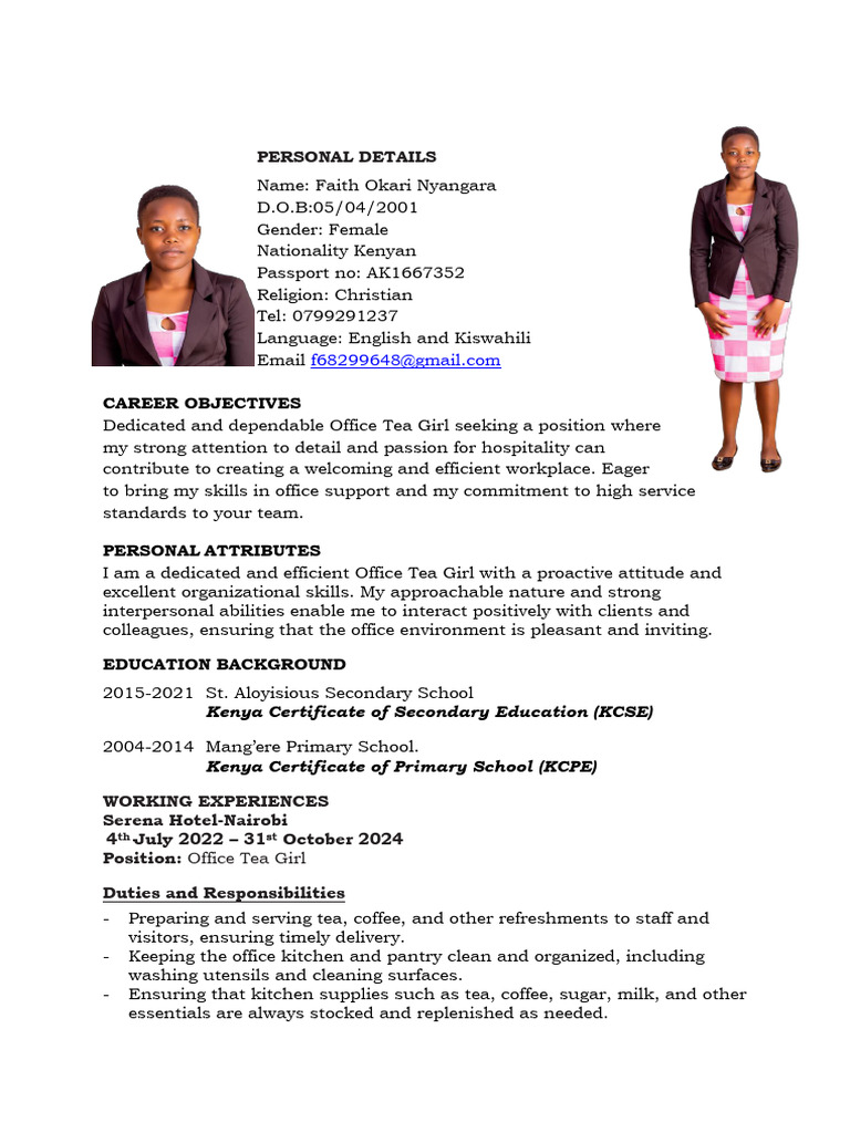 Office Tea Girl CV and Recommendation | PDF