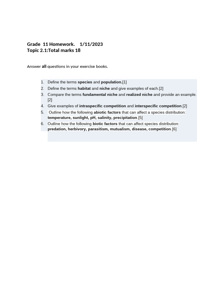 Grade 11 Homework Pdf
