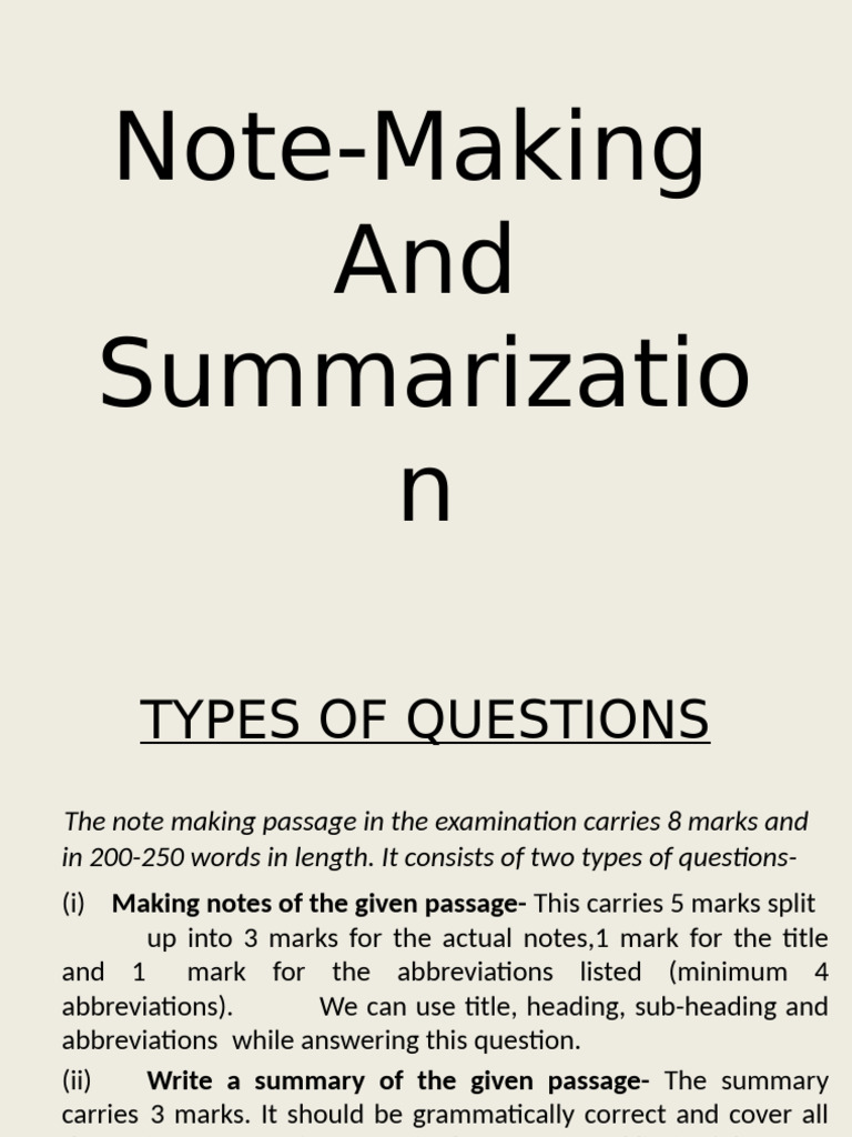 Note-Making and Summarization | PDF | Paresthesia