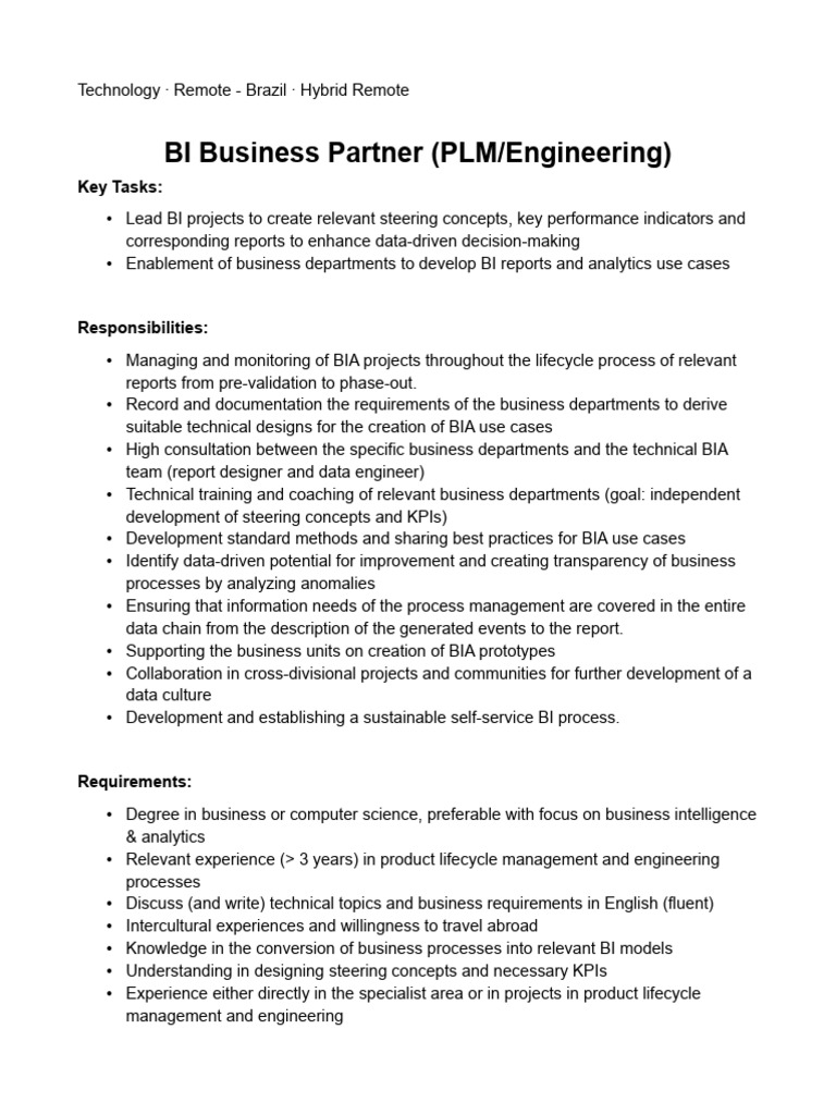 BI Business Partnet PLM job description | PDF | Product Lifecycle ...