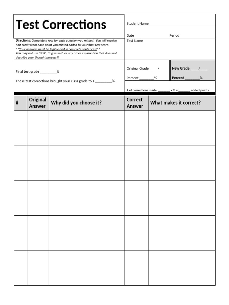 TestCorrectionsTemplateFREEBIE-1 | PDF