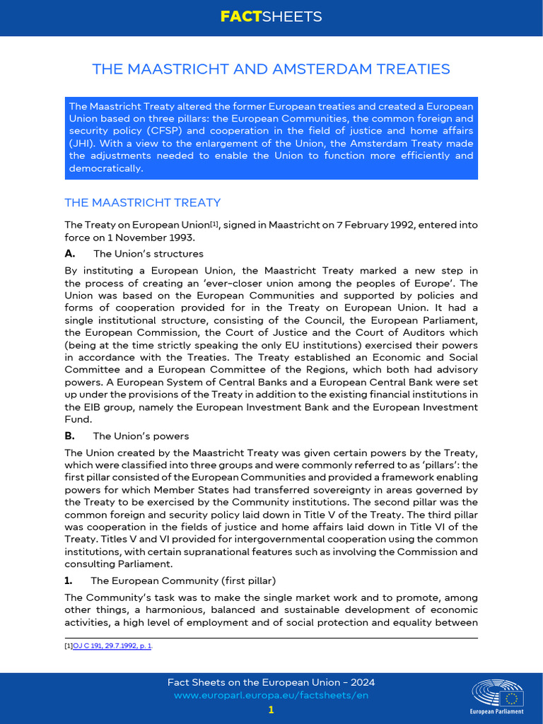 Maastricht and Amsterdam | PDF | European Union | European Integration