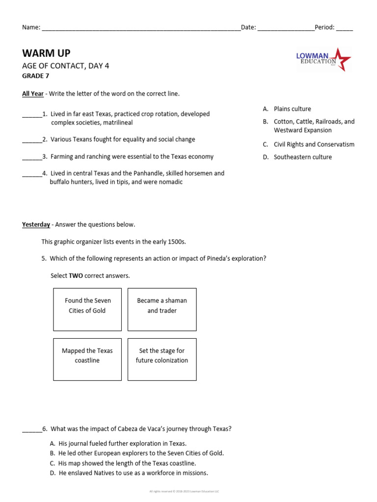 2.4 - Spanish Exploration - Warm-Up-merged | PDF | Texas | North America