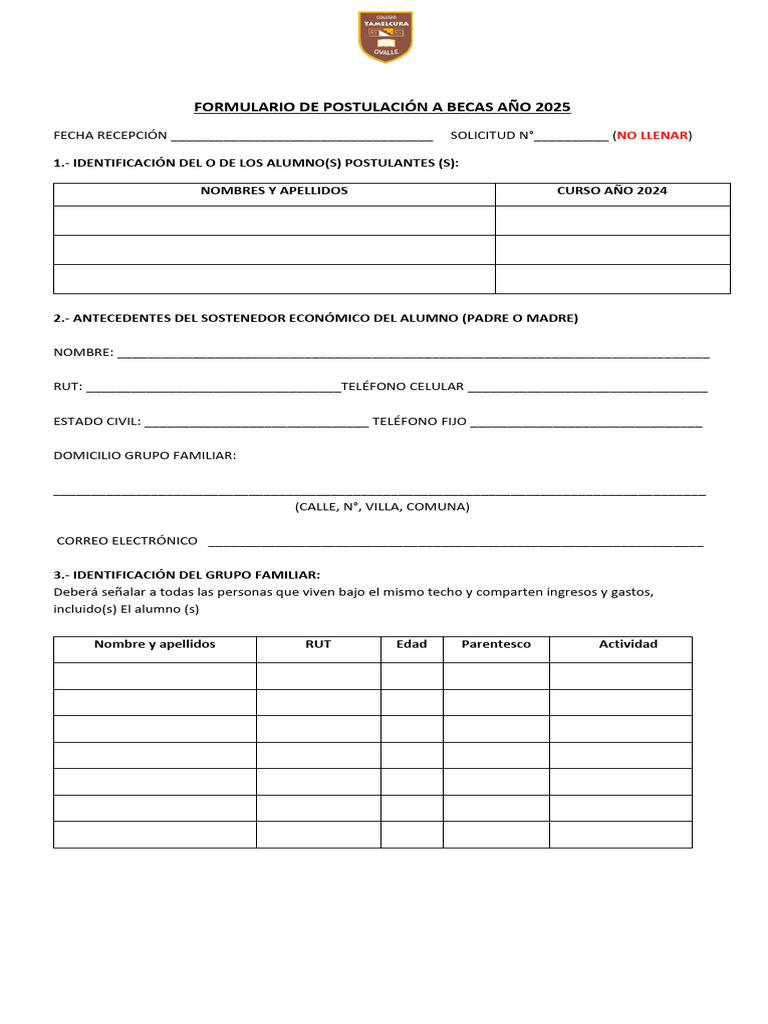 Formulario Becas 2025 | PDF | Pensión | Documento de identidad