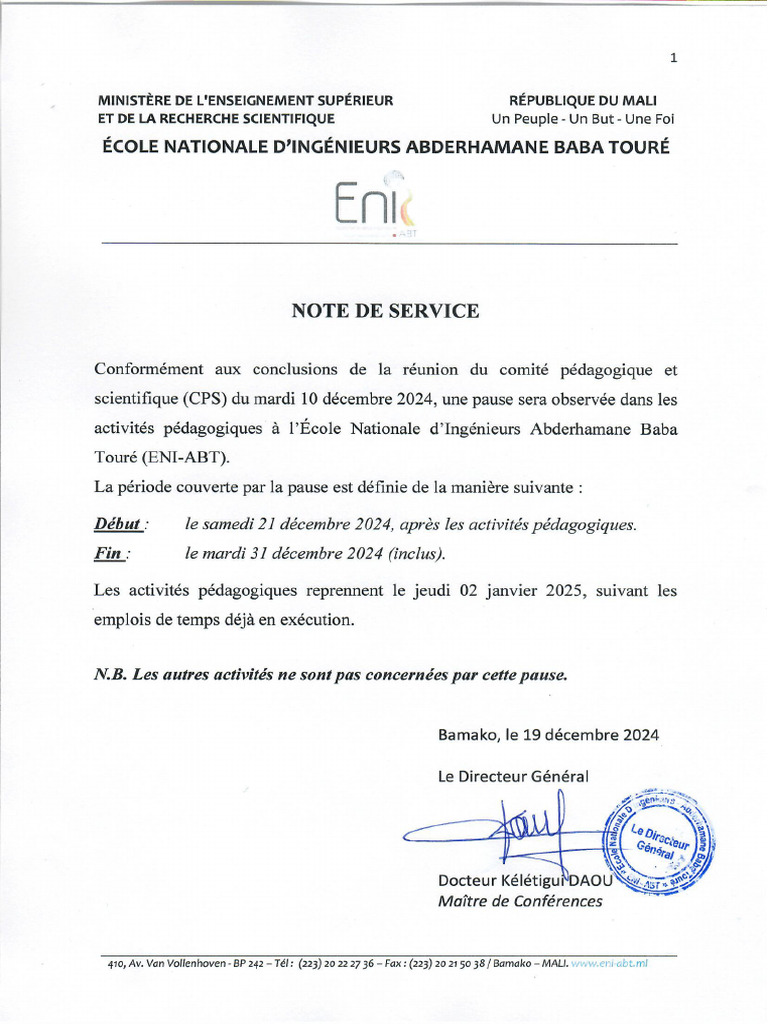 Note de Service Pause | PDF