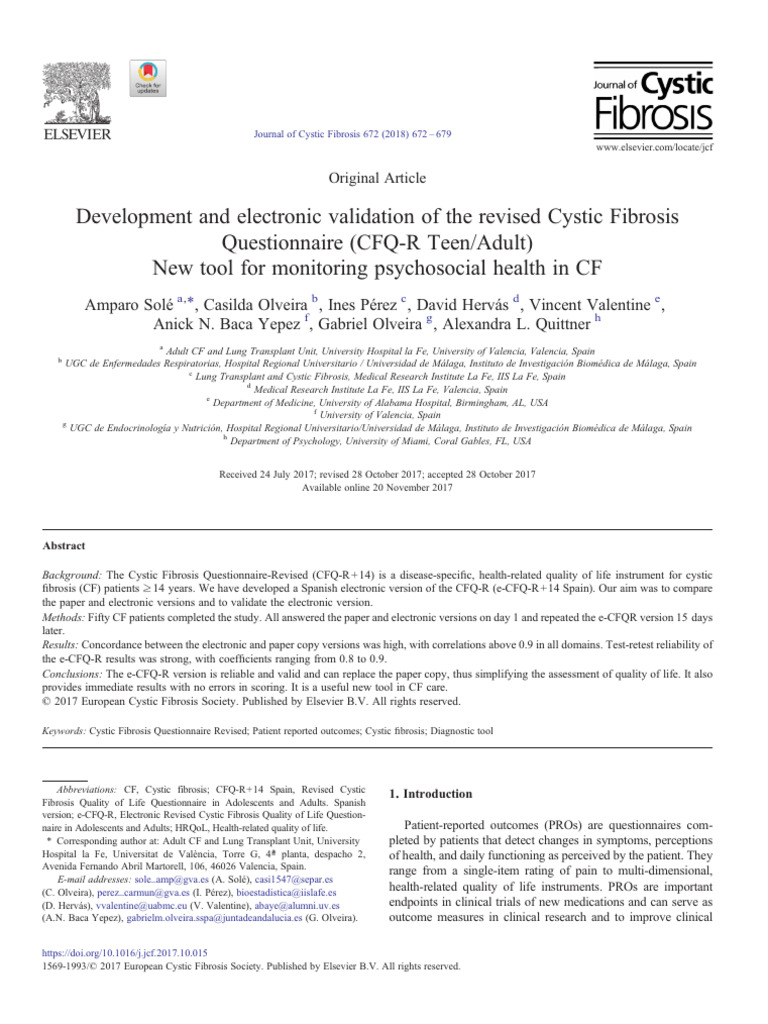e-CFQ-R: Validating Cystic Fibrosis Tool | PDF | Medicine