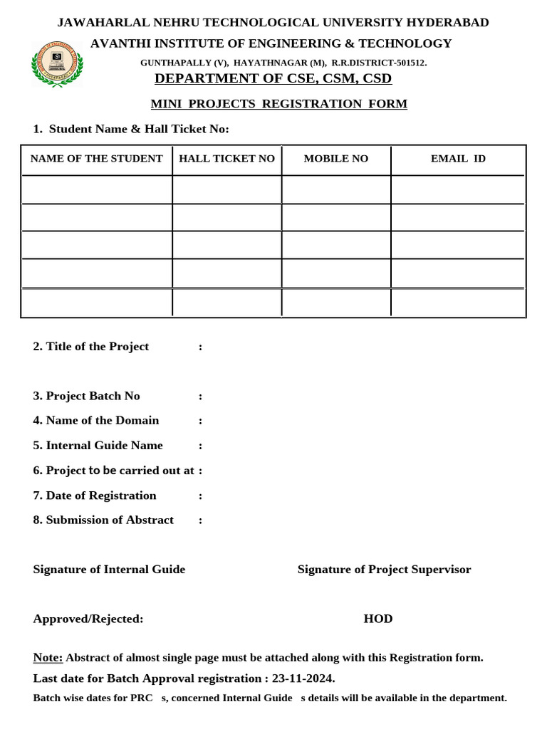 Mini Project Title Registration Form 2020-24 | PDF