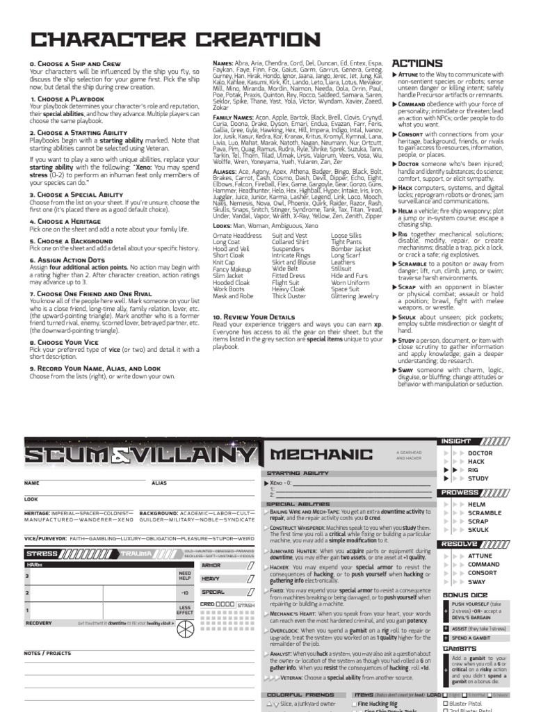 Scum and Villainy - Character Sheets (Xeno) | PDF