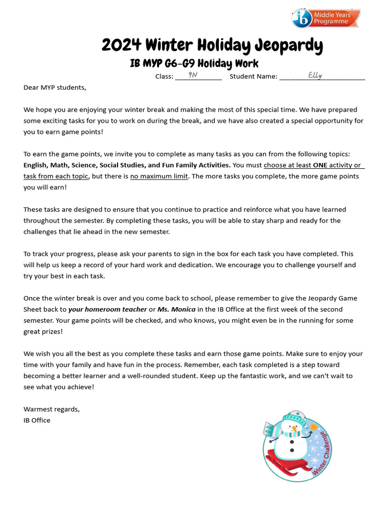 2024 Winter Holiday Jeopardy - MYP - 20240201 | PDF