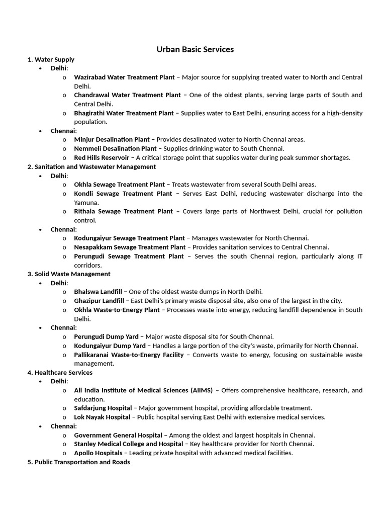 Chennai & Delhi Urban Services Overview | PDF | Water | Water Treatment
