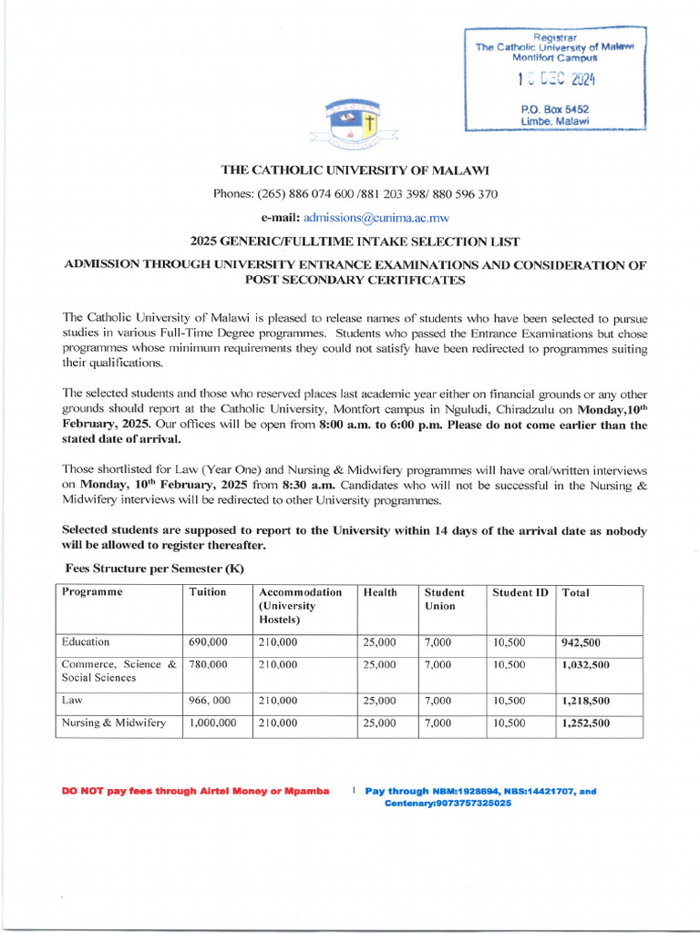 Cu 2025 Generic Selection List | PDF