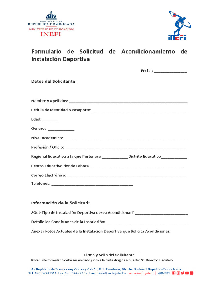 Formulario de Solicitud de Acondicionamiento de Instalacion Deportiva | PDF