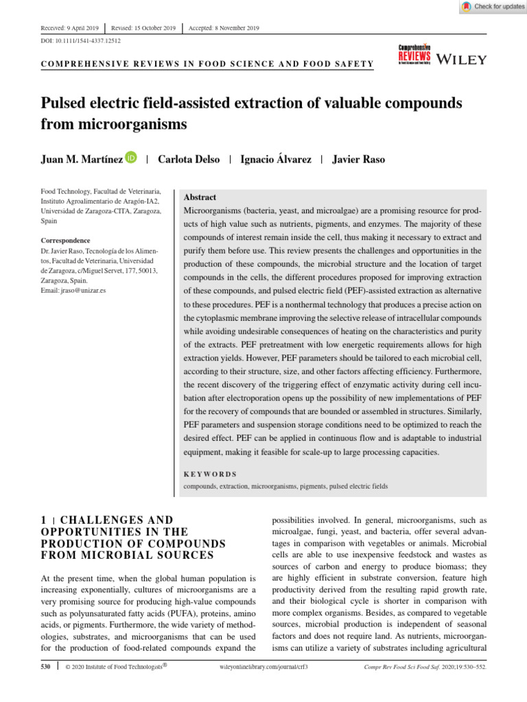 Comp Rev Food Sci Food Safe - 2020 - Martínez - Pulsed Electric Field ...