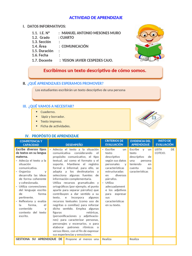 -Escribimos-Como-Somos | PDF | Aprendizaje | Evaluación