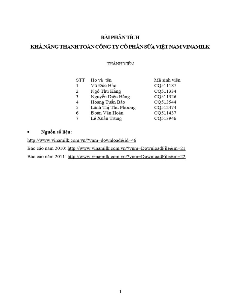 (123doc) - Phan-Tich-Kha-Nang-Thanh-Toan-Cong-Ty-Co-Phan-Sua-Viet-Nam-Vinamilk | PDF
