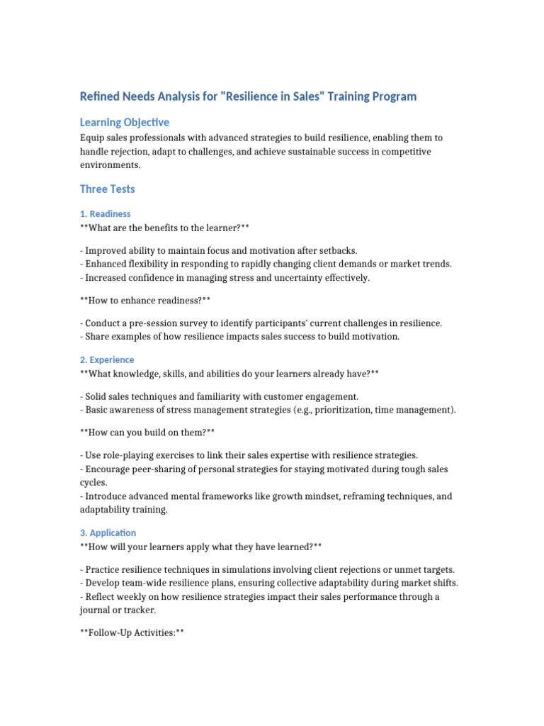 Refined Needs Analysis Resilience in Sales | PDF