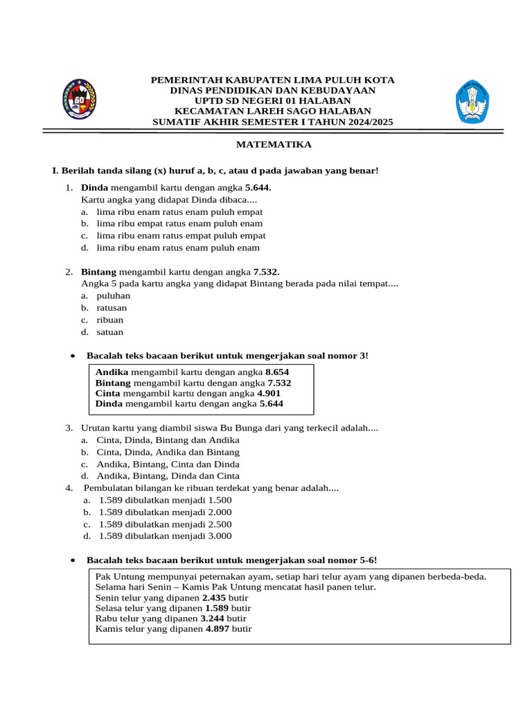 Soal MTK Kelas 4 | PDF