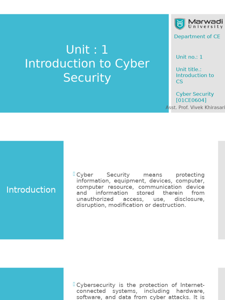 Unit 1 01 Introduction To Cyber Security Pdf Security Computer Security