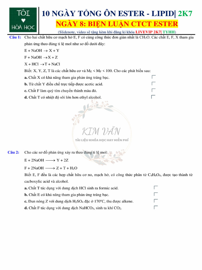 Ngay 8 Bien Luan Cong Thuc Cau Tao Ester | PDF