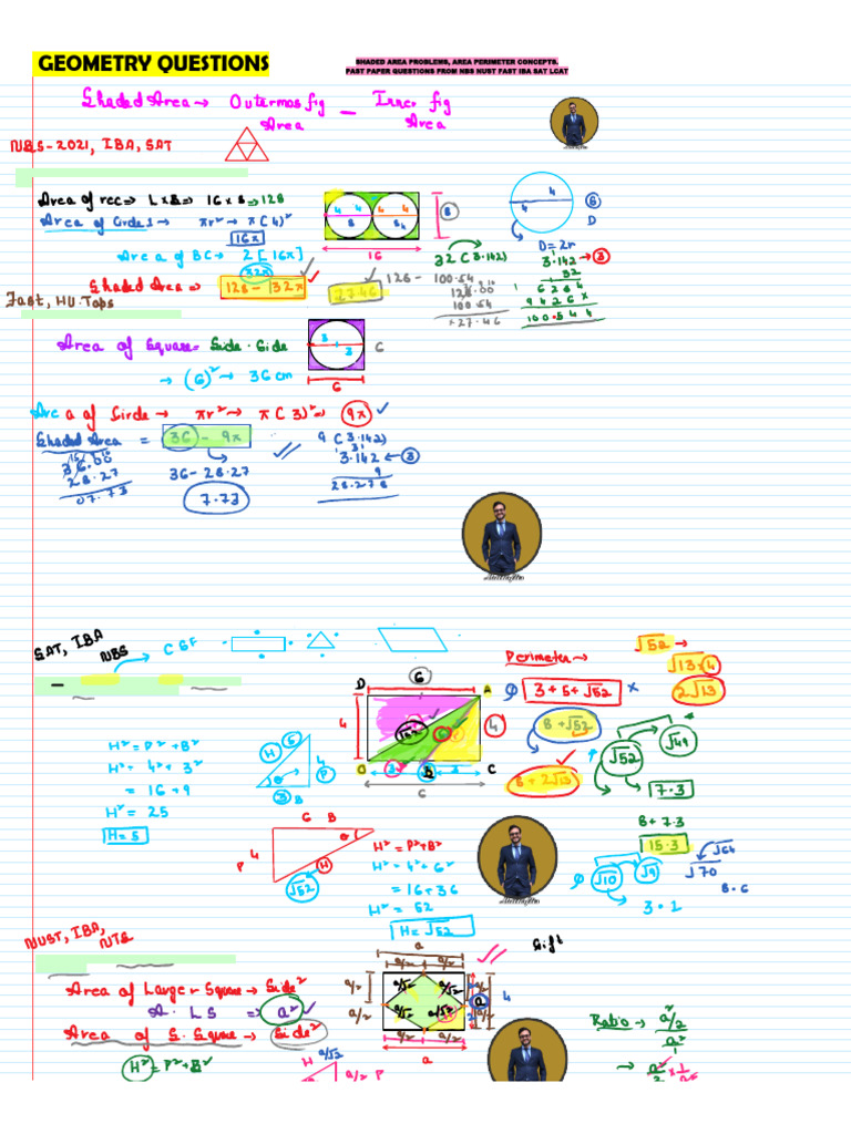Shaded Area Problems Geometry | PDF | Area | Length