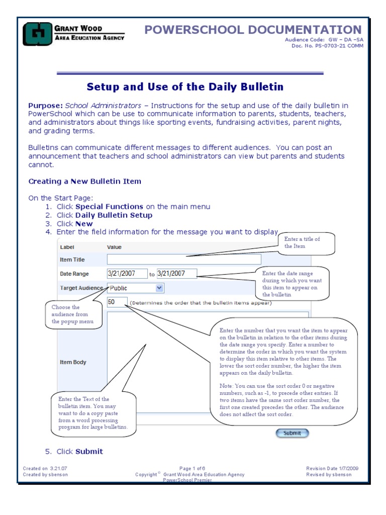 0703-21 COMM Setup and Use of Daily Bulletins | PDF | Web Page | Html