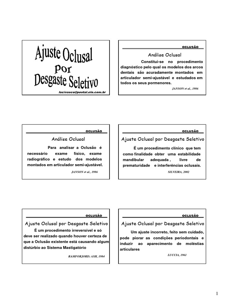 Ajuste Oclusal Por Desgaste Seletivo - Aula (Oclusão) | PDF | Dente humano