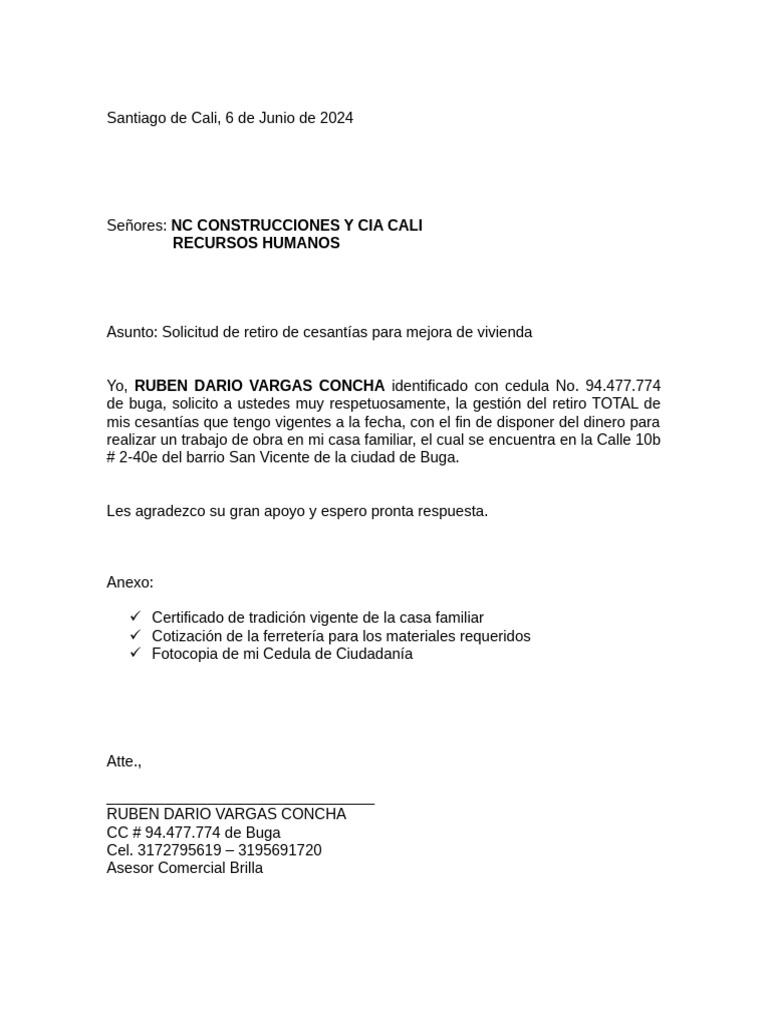 Carta Cesantias | PDF