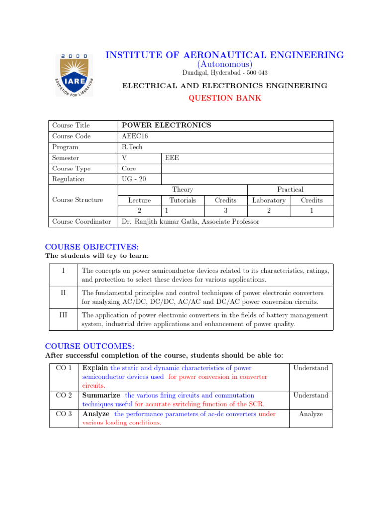 PE Qustion Bank | PDF | Rectifier | Power Electronics