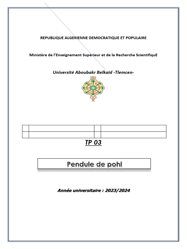 Étude du Pendule de Pohl en TP | PDF | Pendule (physique) | Résonance